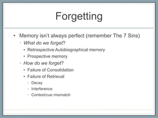 Memory. Theories of memory . Forgetting ppt | PPT