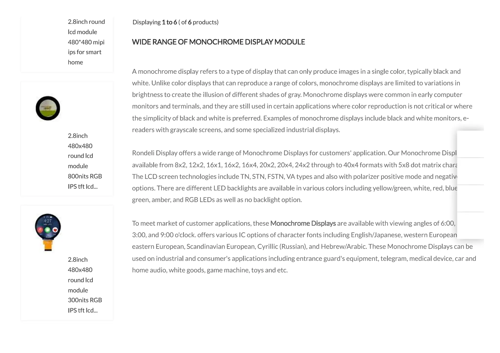 Monochrome Display Module - RONDELI Display | PDF