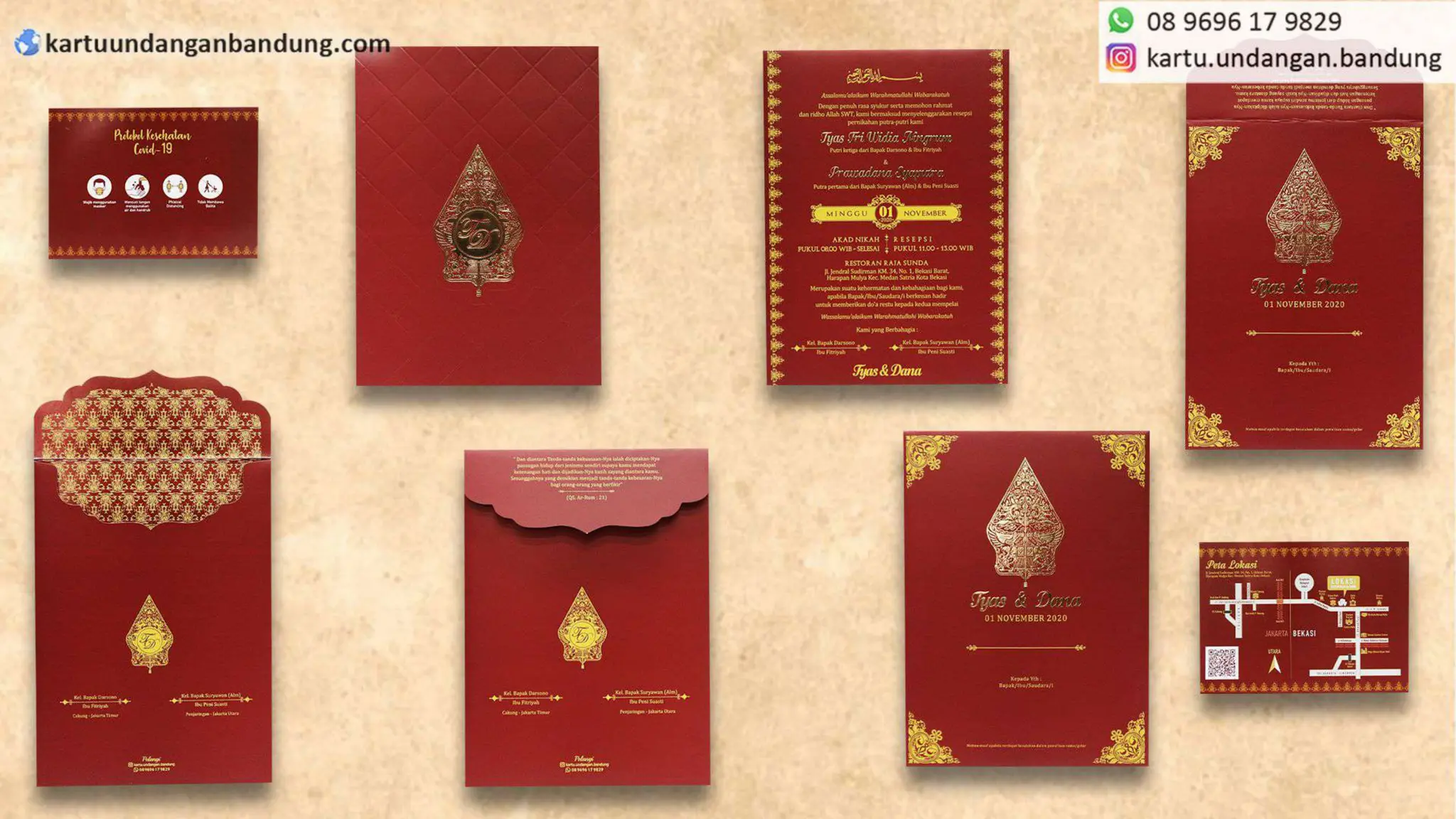 Kartu Undangan Model Single Hardcover + Amplop Potrait Red Tradisional ...