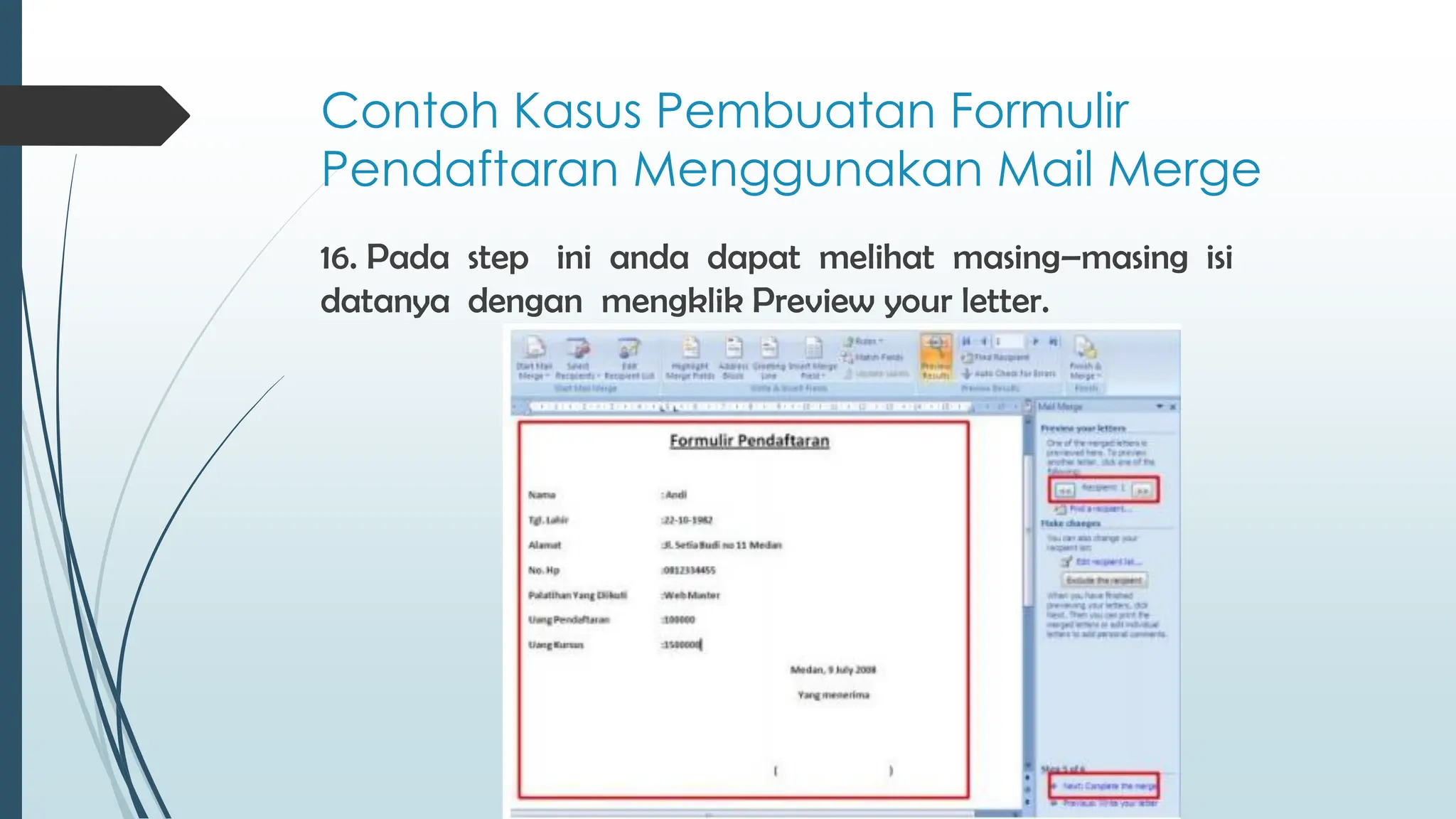 pembuatan margin mail merge pada excel dan belajar | PDF
