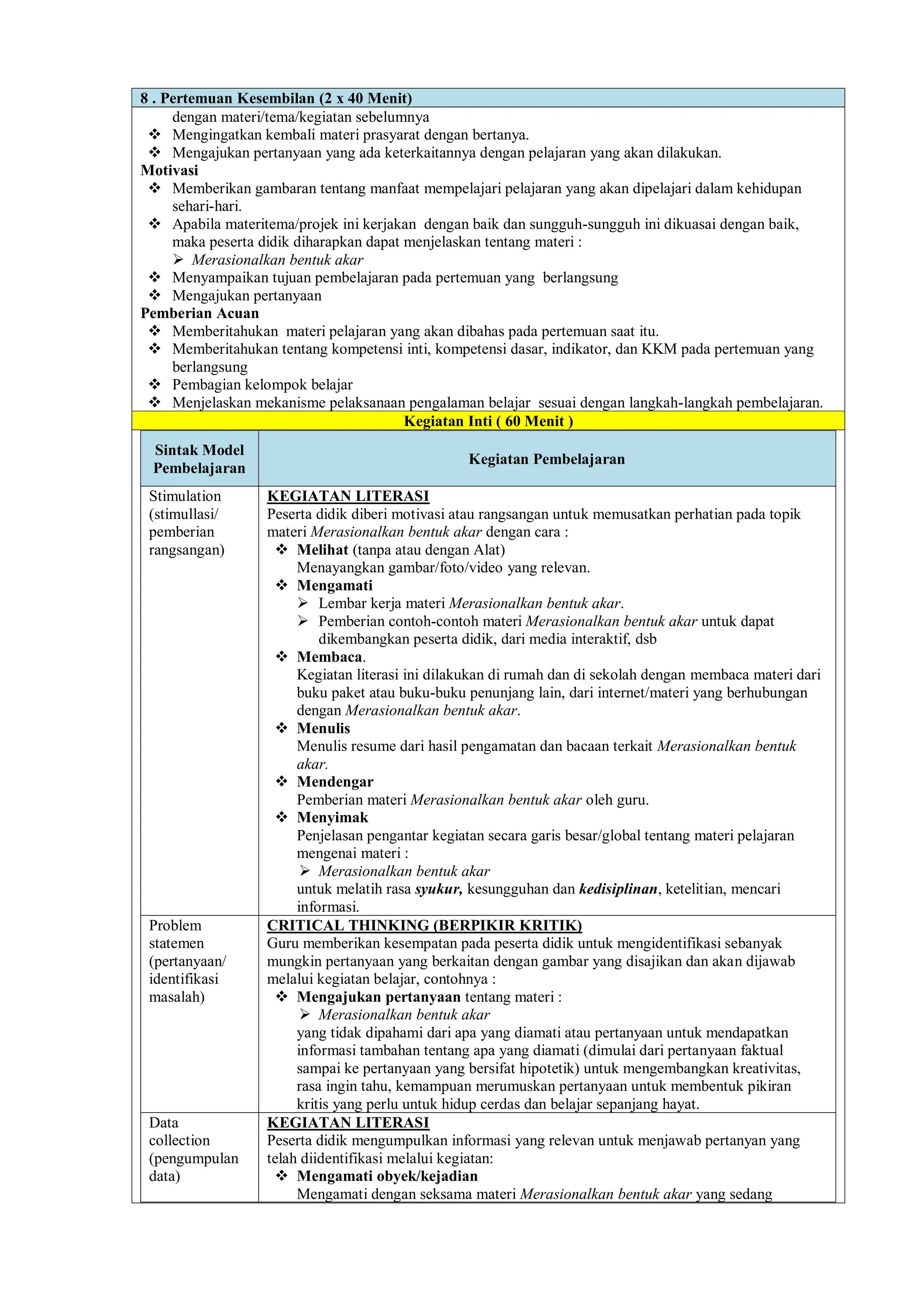 RENCANA PELAKSANAAN PEMBELAJARAN MATEMATIKA | PDF
