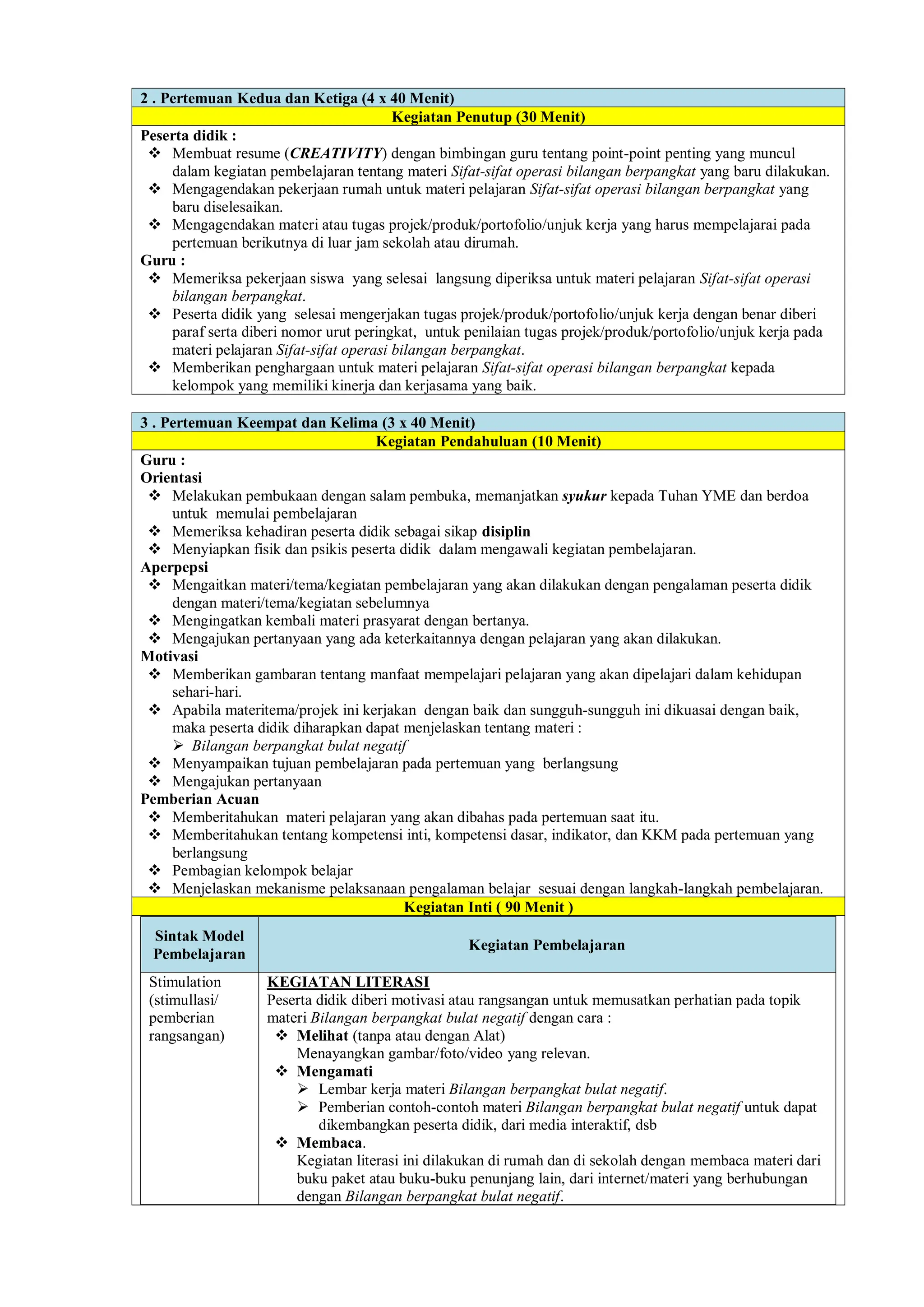 RENCANA PELAKSANAAN PEMBELAJARAN MATEMATIKA | PDF