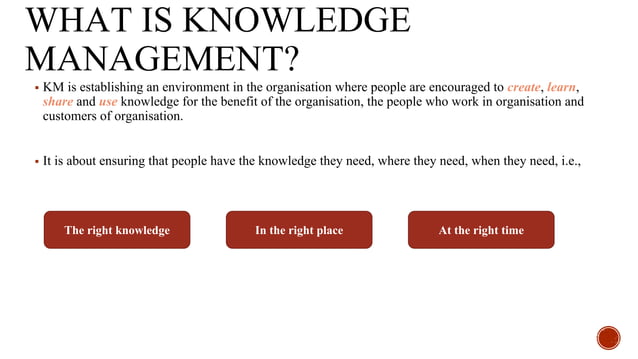 KNOWLEDGE MANAGEMENT in business economics | PPT