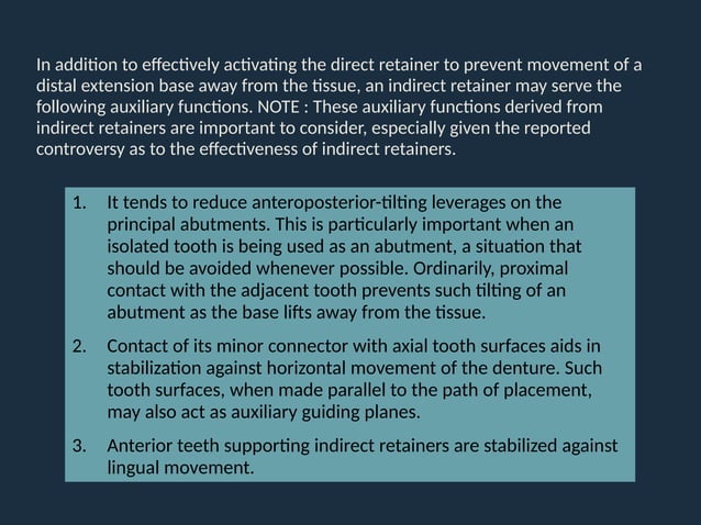 Indirect retainer in removable partial denture | PPTX