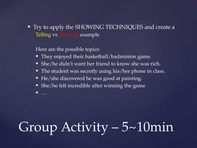 9.23 Showing vs. Telling.pptx Intro to writing | PPT