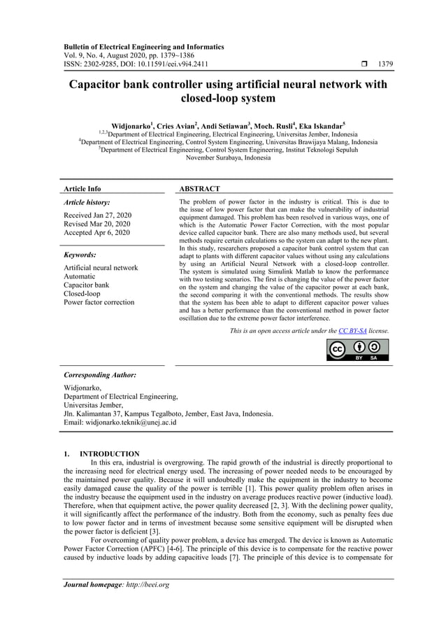 Capacitor bank controller using artificial neural network with closed-loop system | PDF