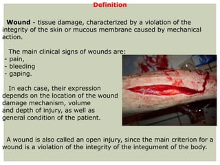 Wounds. wound process. Their classification, treatment, drugs. | PDF