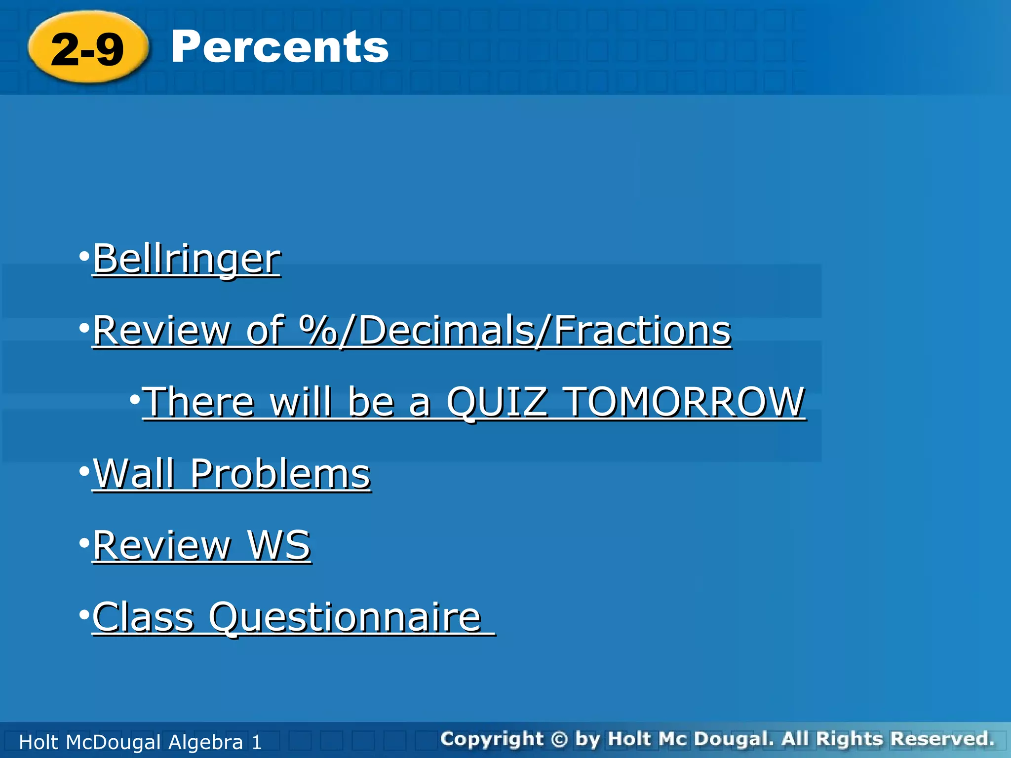 Algebra 1. Percent.decimals review | PPT