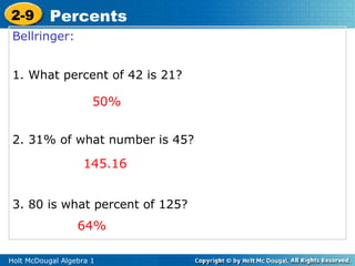 Algebra 1. Percent.decimals review | PPT