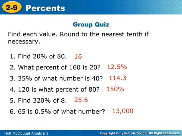 Algebra 1. Percent.decimals review | PPT