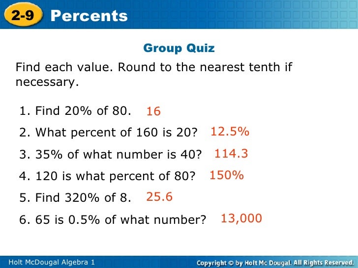 Algebra 1. Percent.decimals review