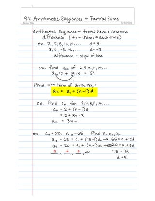 9.2 Arithmetic Sequences & Partial Sums | PDF