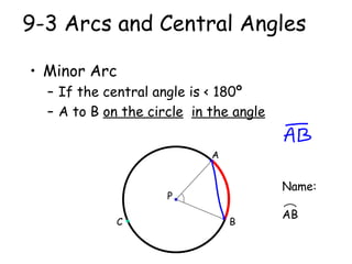 9 3 Arcs And Central Angles Filled Out | PPT