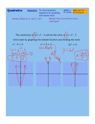 9 3 solving quadratics by graphing and roots | PDF