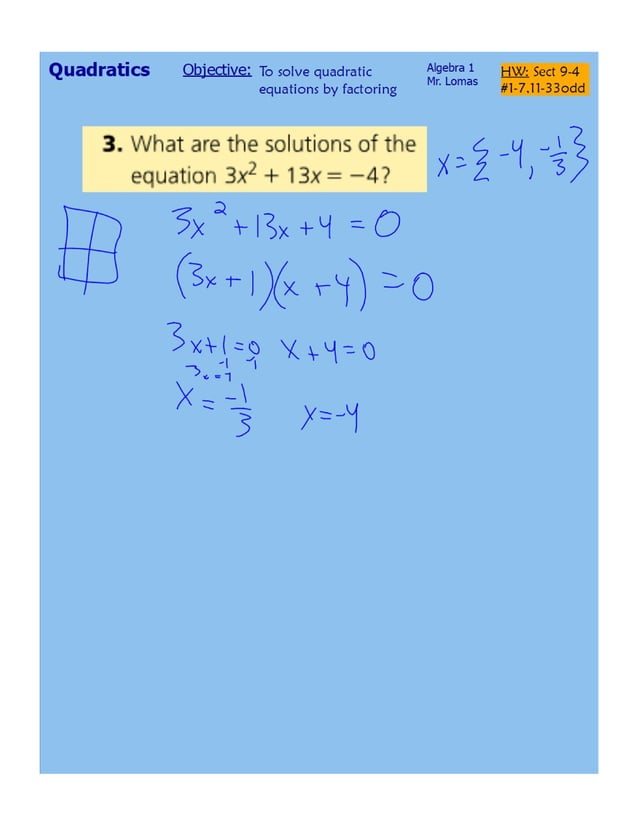 9 4 solving quadratics by factoring | PDF | Games and Puzzles | Hobbies ...