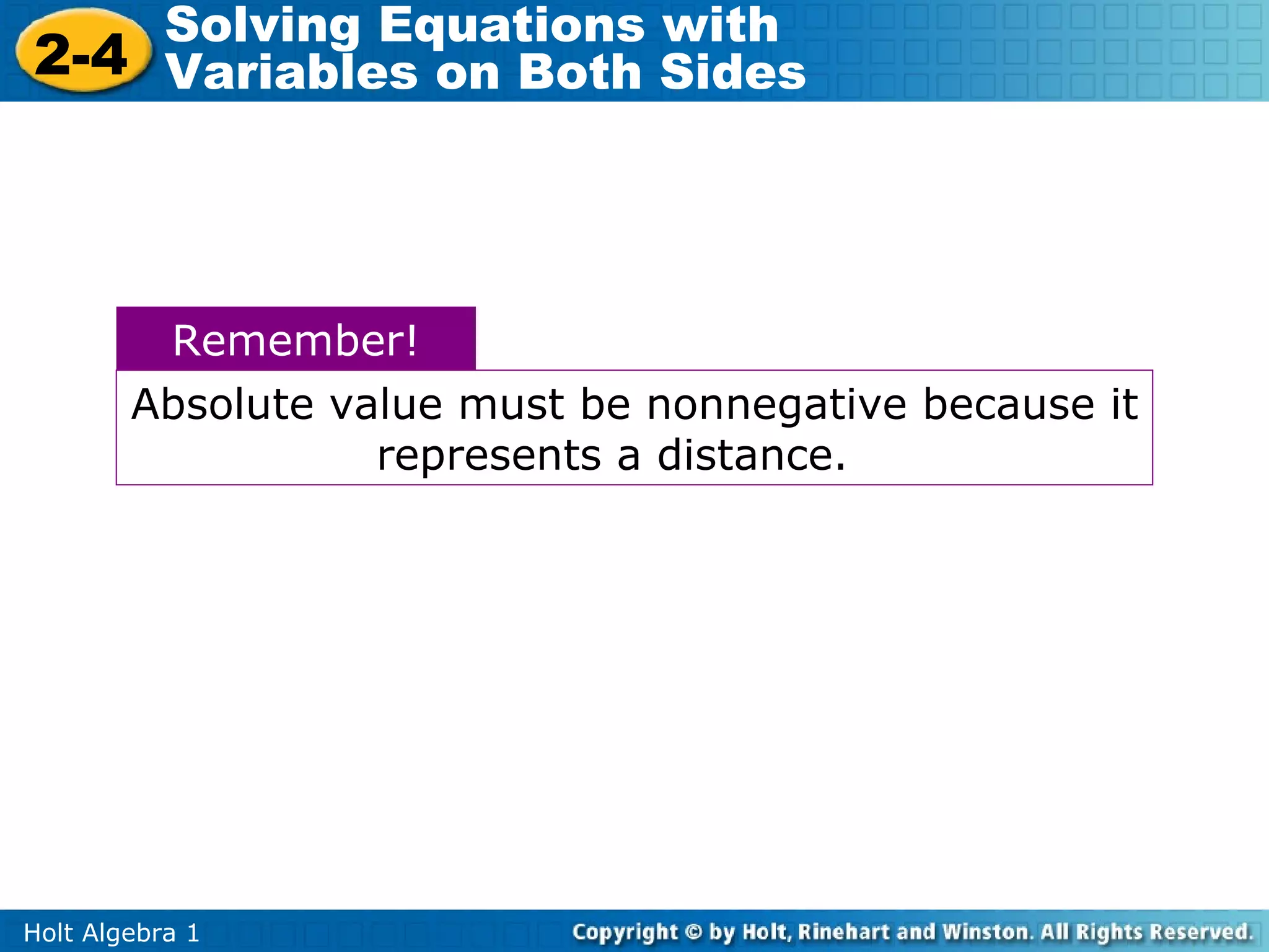 Algebra 1. 9.7 Lesson. Absolute Value | PPT