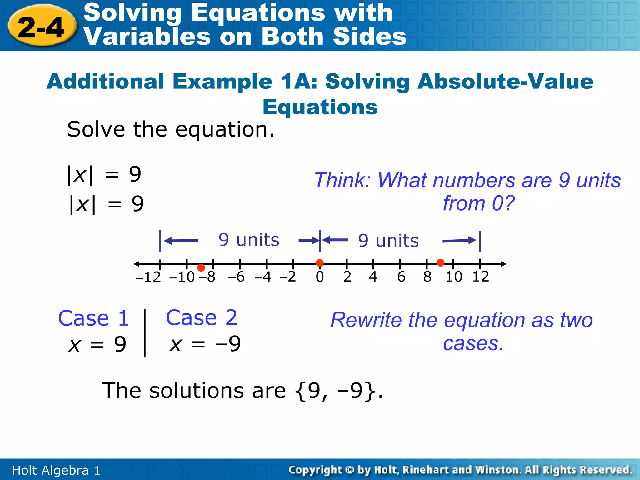 Algebra 1. 9.7 Lesson. Absolute Value | PPT
