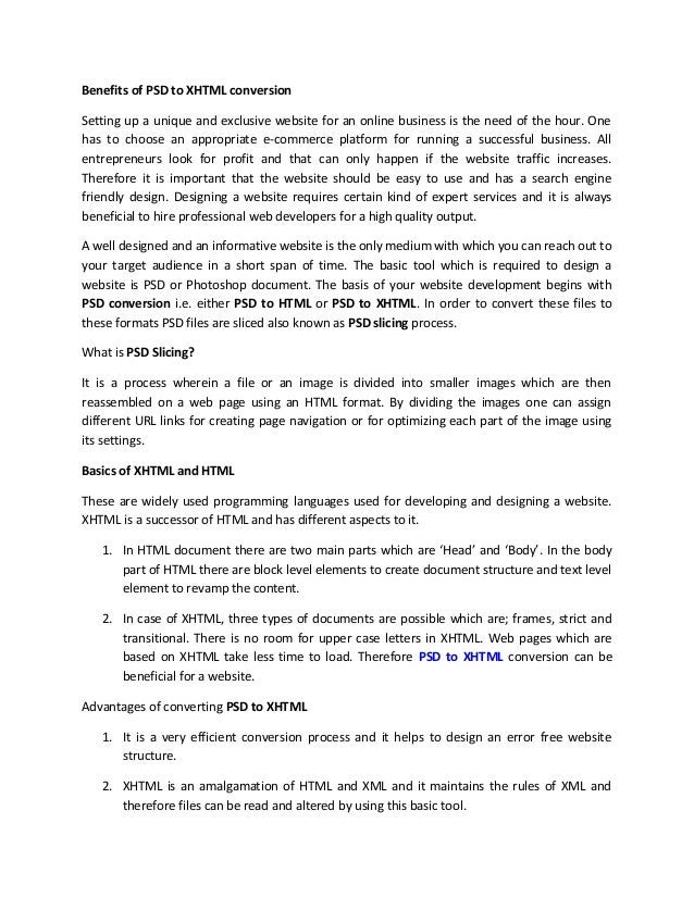 Benefits of PSD to XHTML conversion