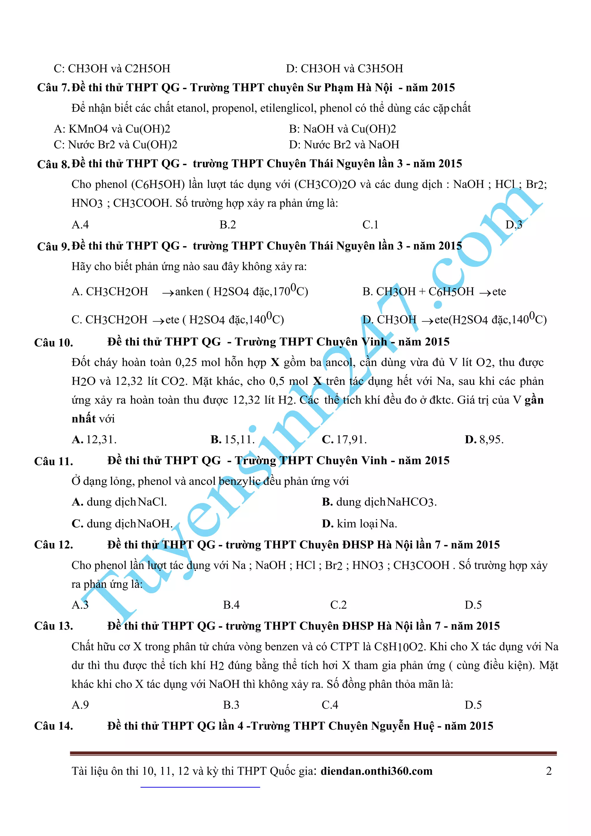 9 bài tập dẫn xuất halogen ancol phenol | PDF
