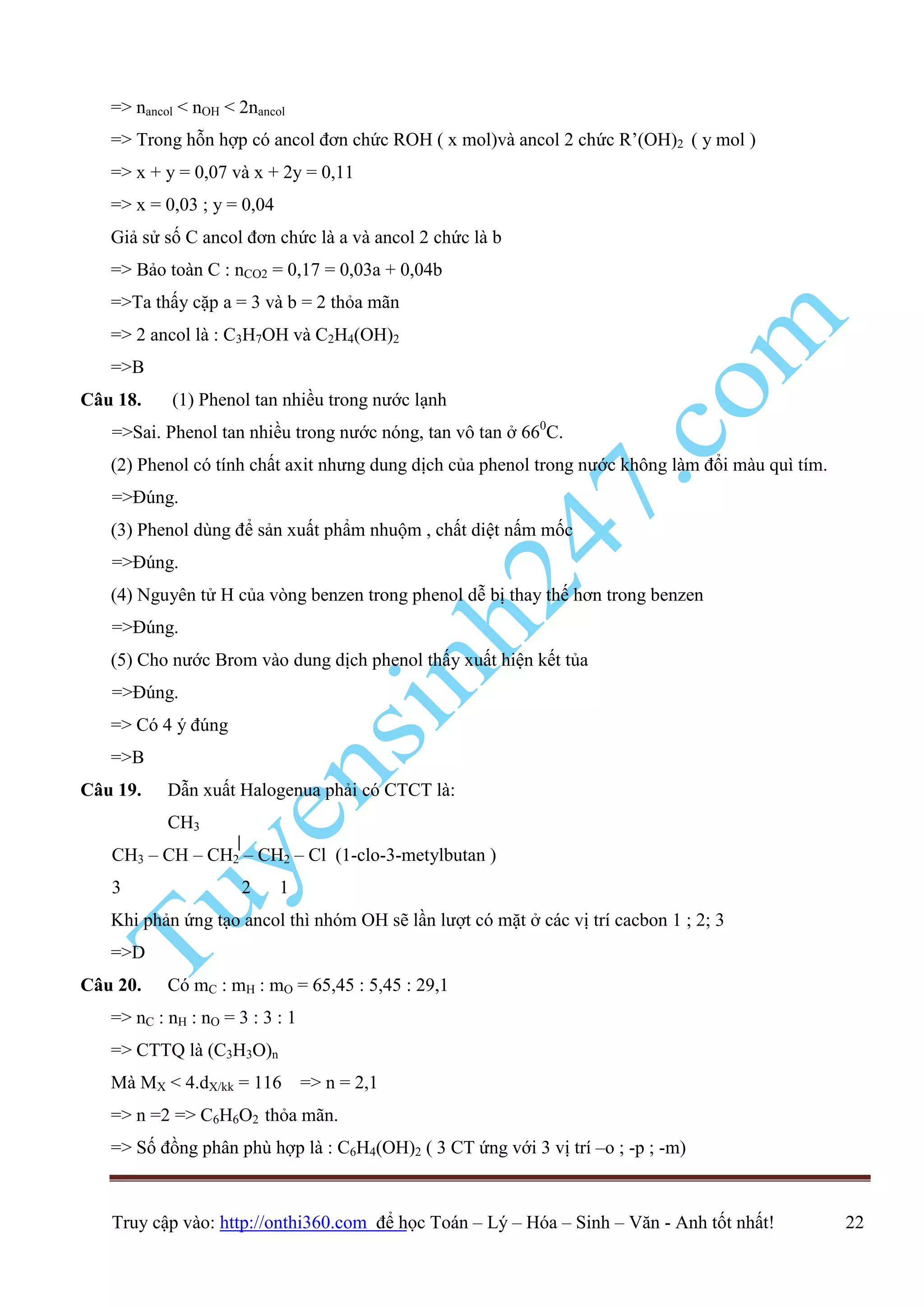 9 bài tập dẫn xuất halogen ancol phenol | PDF