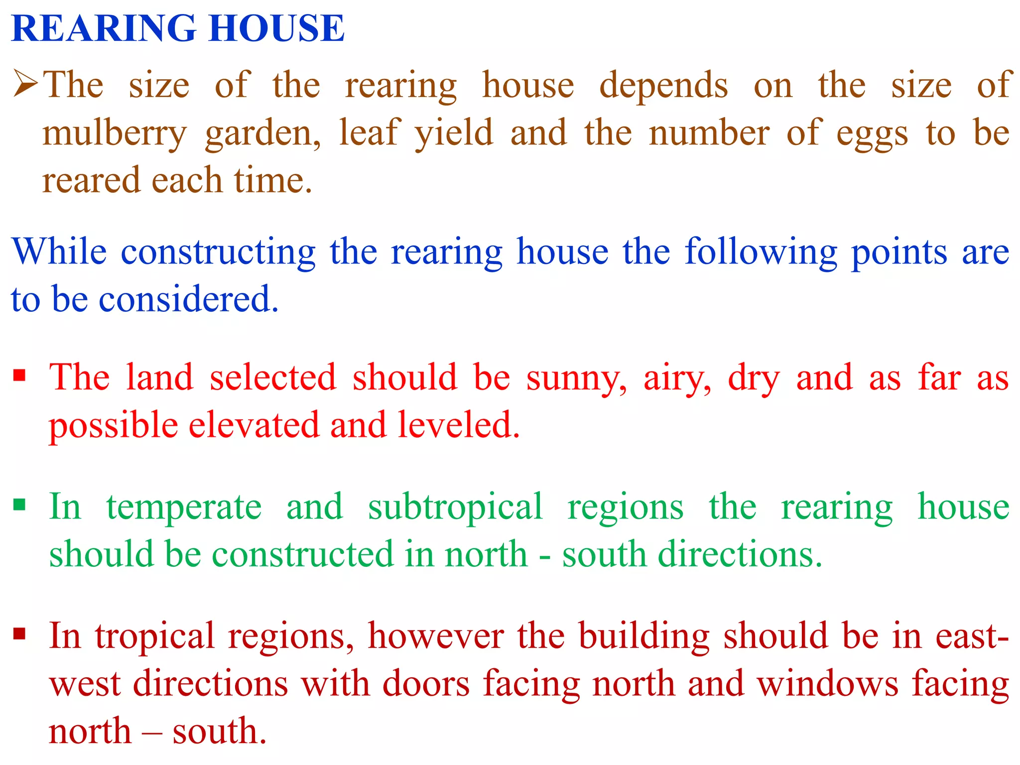9 chapter silkworm rearing plan , rearing house plan and equipments | PPTX
