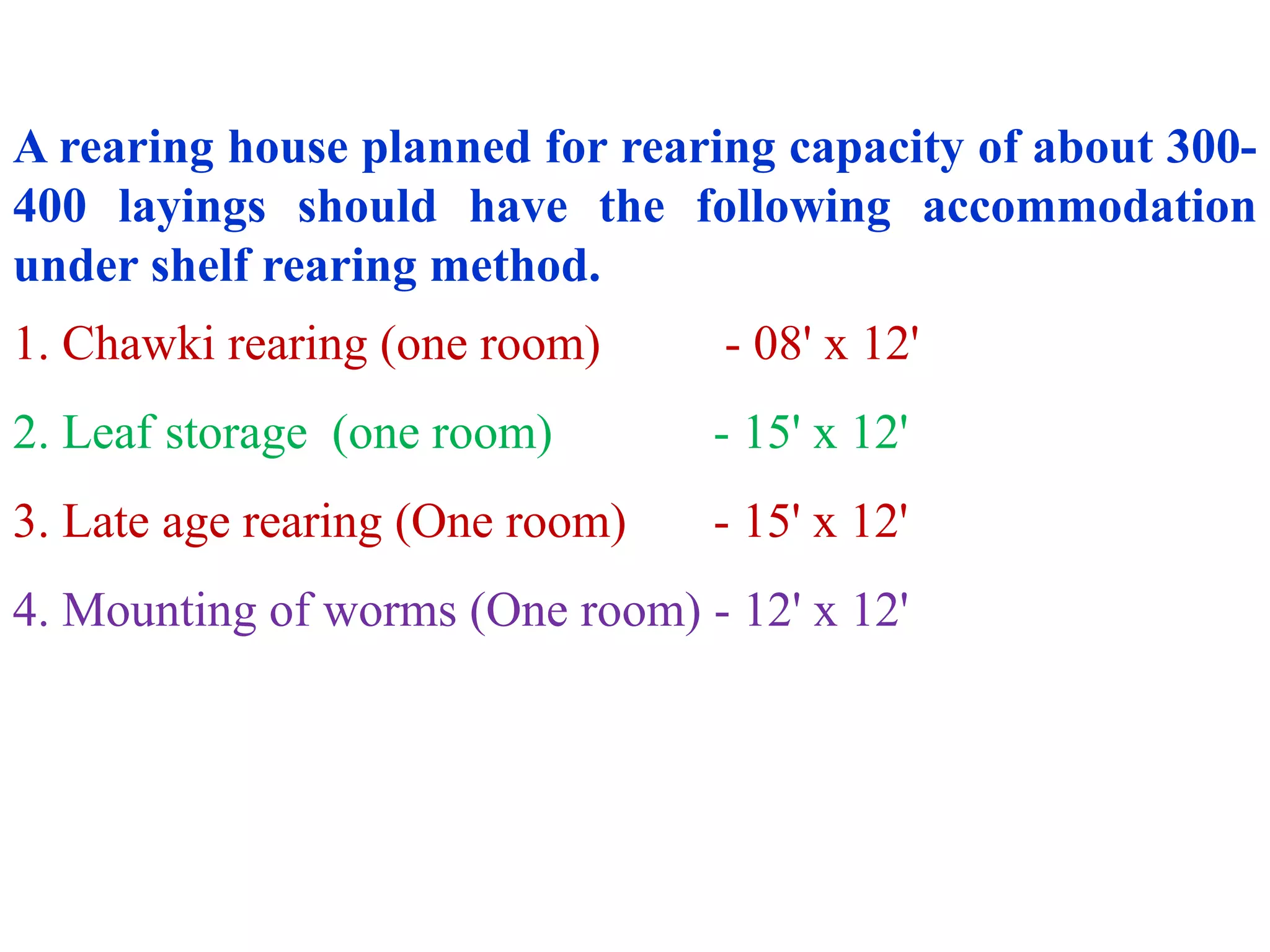 9 chapter silkworm rearing plan , rearing house plan and equipments | PPTX