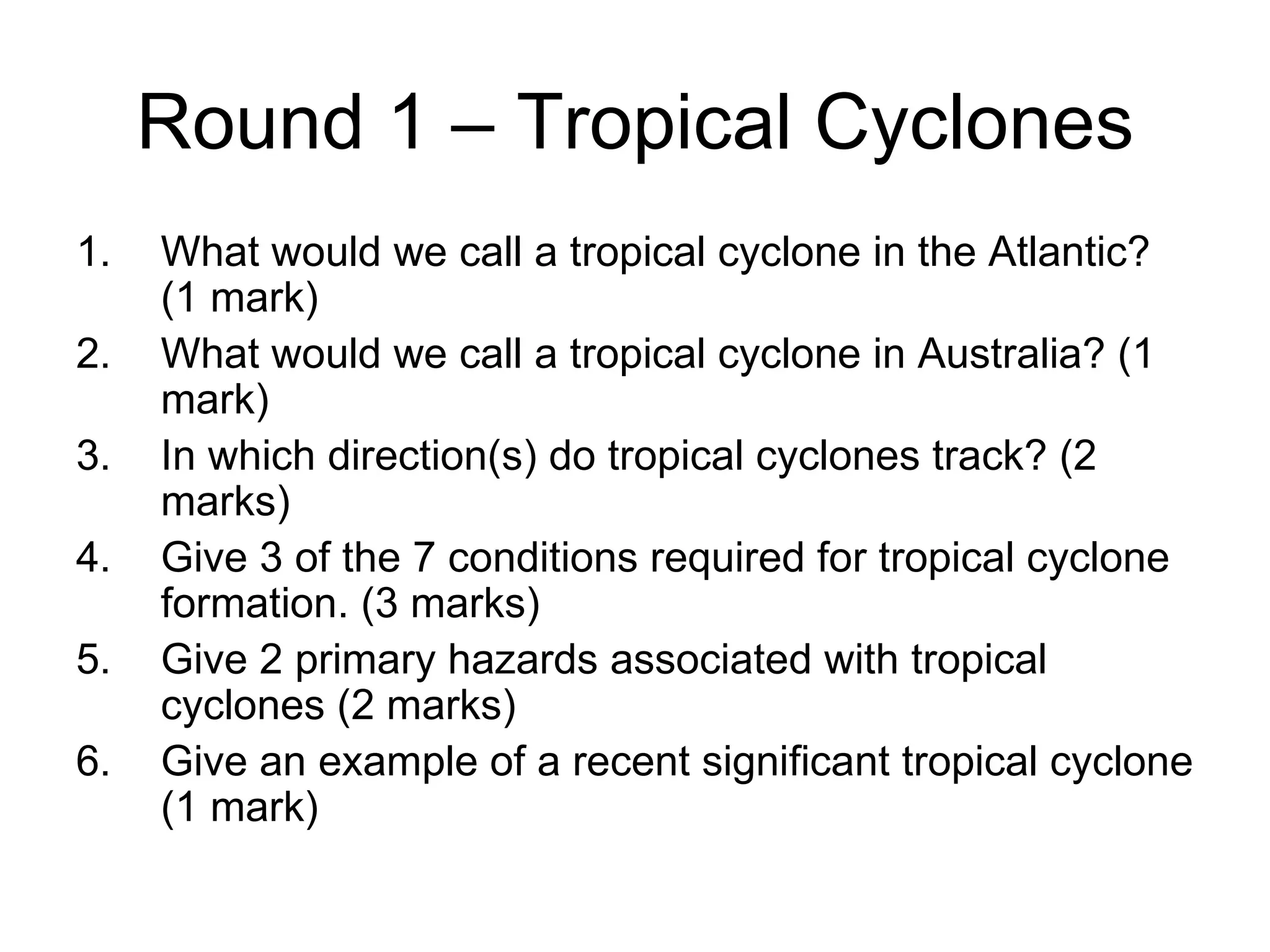 9 Climatic Hazards And Change Pub Quiz | PPT