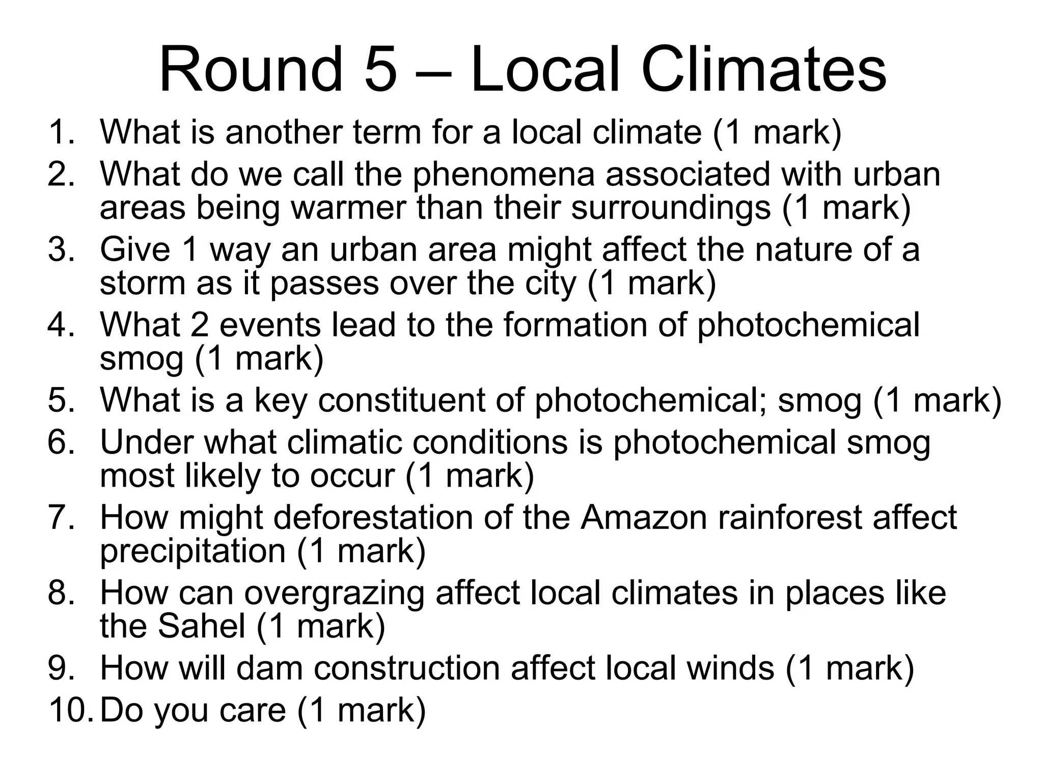 9 Climatic Hazards And Change Pub Quiz | PPT