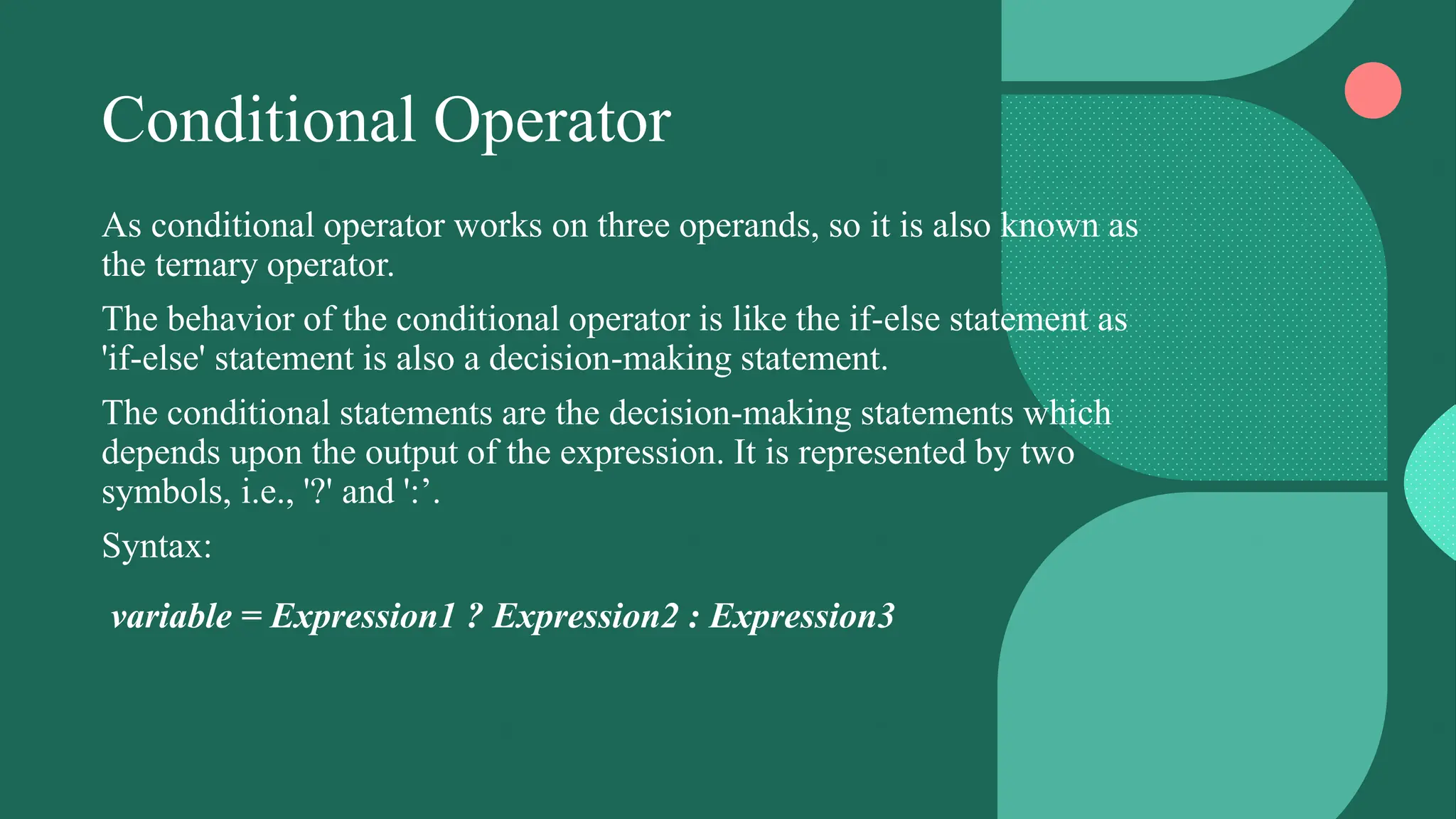 Conditional and special operators | PPT