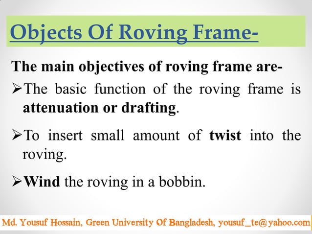 Drafting Zone Of Roving/Speed/Simplex Frame Machine | PPT