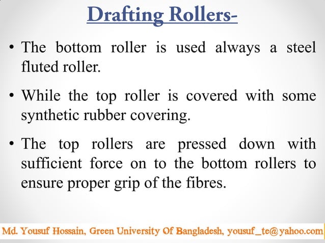 Drafting Zone Of Roving/Speed/Simplex Frame Machine | PPT