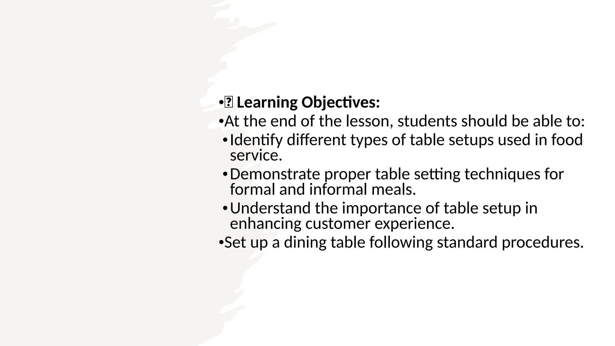 Lesson: Setting Up Tables in the Dining Area | PPTX
