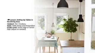 Lesson: Setting Up Tables in the Dining Area | PPTX
