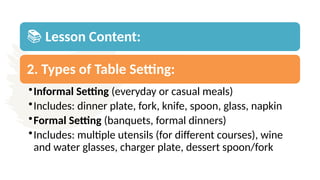 Lesson: Setting Up Tables in the Dining Area | PPTX