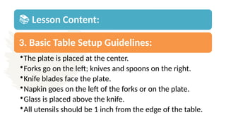 Lesson: Setting Up Tables in the Dining Area | PPTX