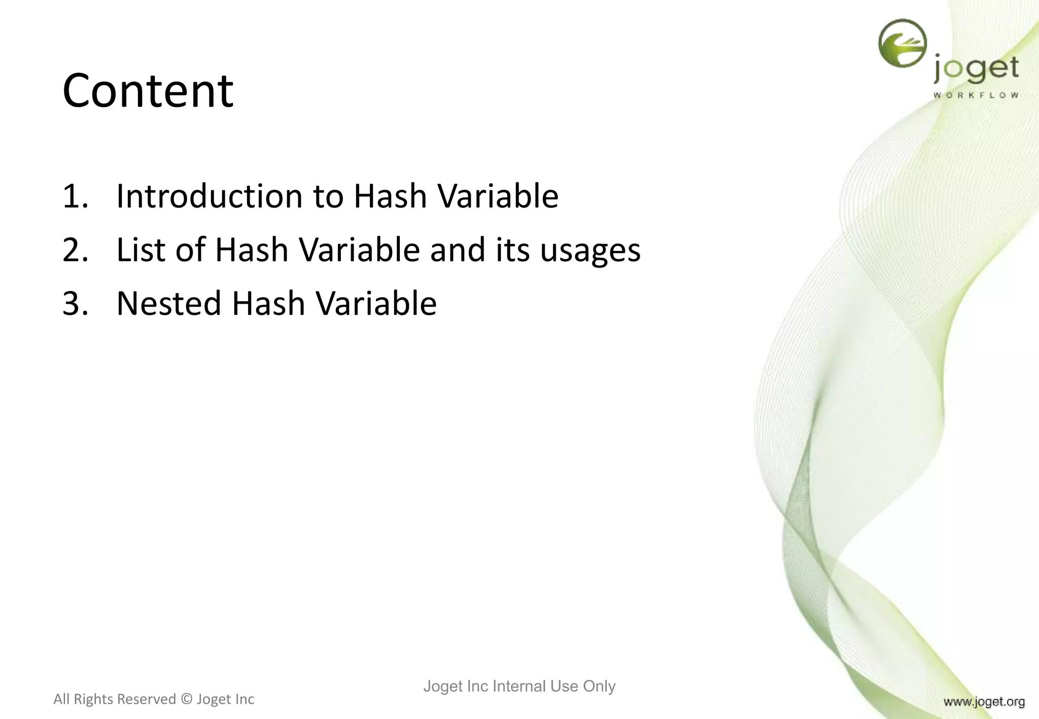 Joget Workflow v4 Training - Module 9 - Hash Variable | PPT