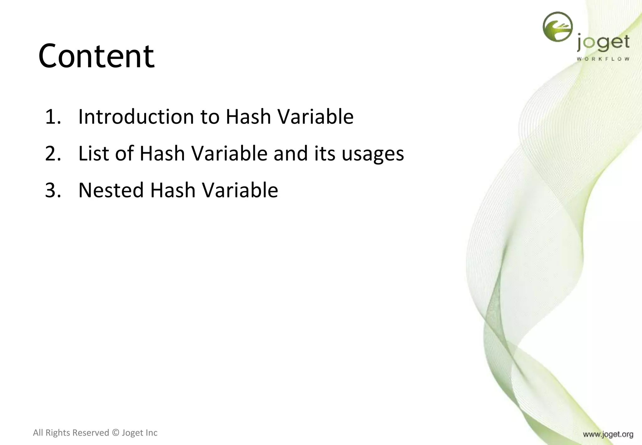 Joget Workflow V6 Training Slides 9 Hash Variable Ppt