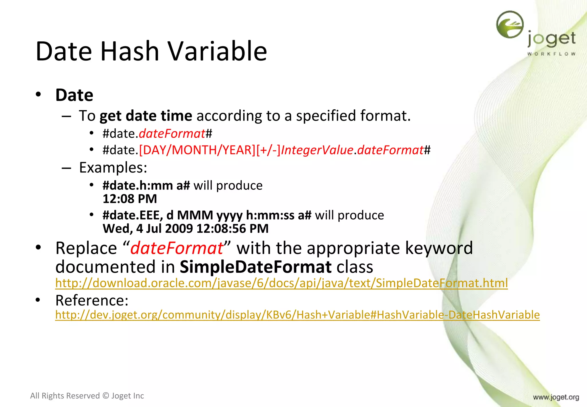 Joget Workflow v6 Training Slides - 9 - Hash Variable | PPT Joget Workflow v6 Training Slides - 9 - Hash Variable | PPT