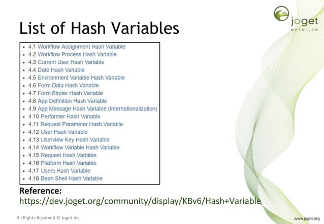 Joget Workflow v6 Training Slides - 9 - Hash Variable | PPT