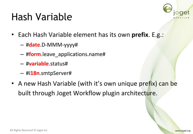 Joget Workflow v6 Training Slides - 9 - Hash Variable | PPT