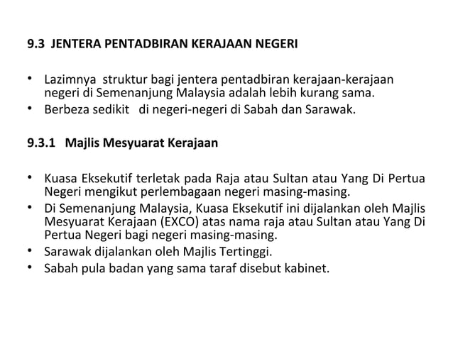 9 jentera pentadbiran kerajaan persekutuan dan negeri di malaysia | PPT
