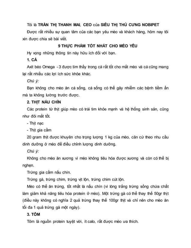 9 LOẠI THỨC ĂN TỐT NHẤT CHO MÈO | PDF