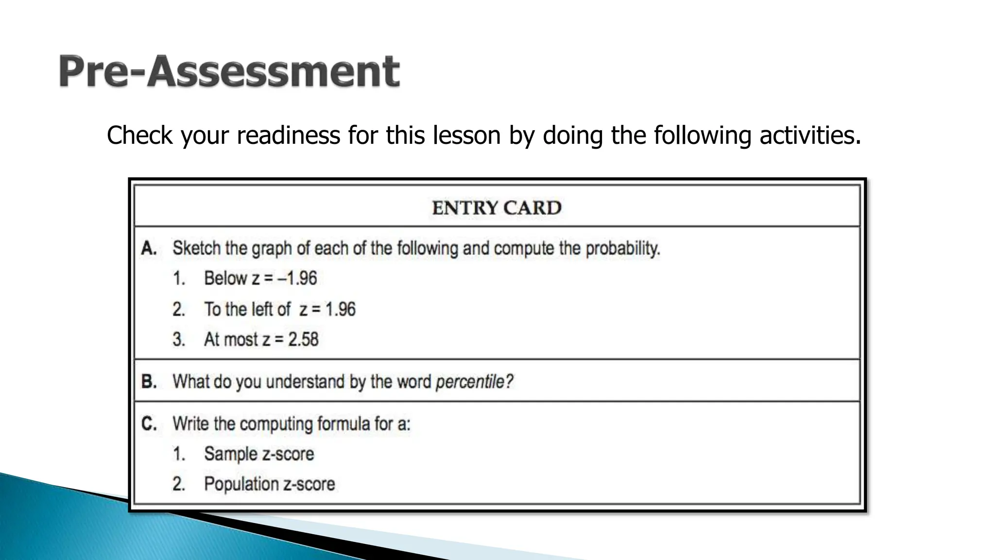 9 Locating Percentiles Under The Curve Pptx