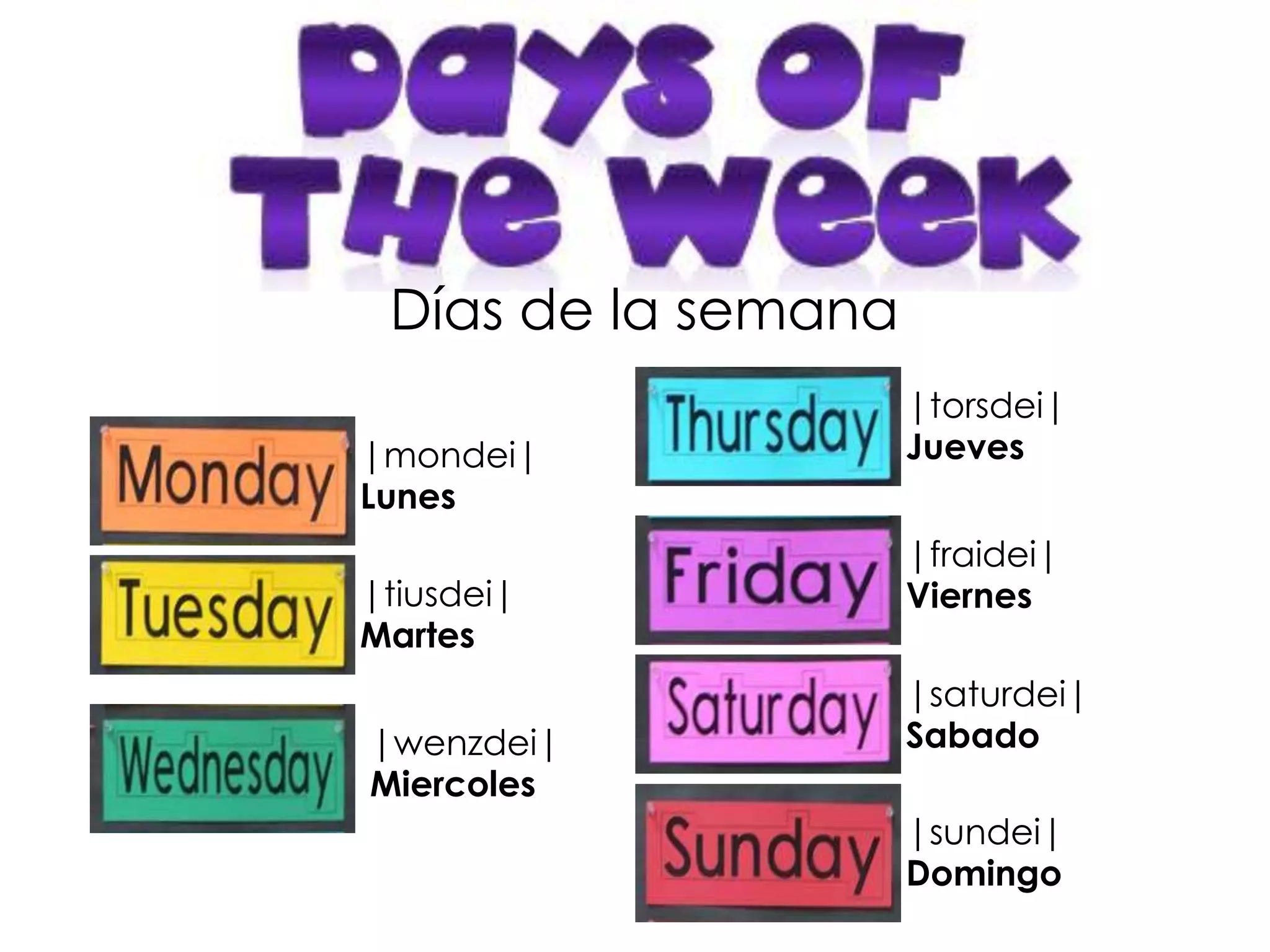 9. ordinal numbers, cardinal numbers, colours, days of the week, months ...