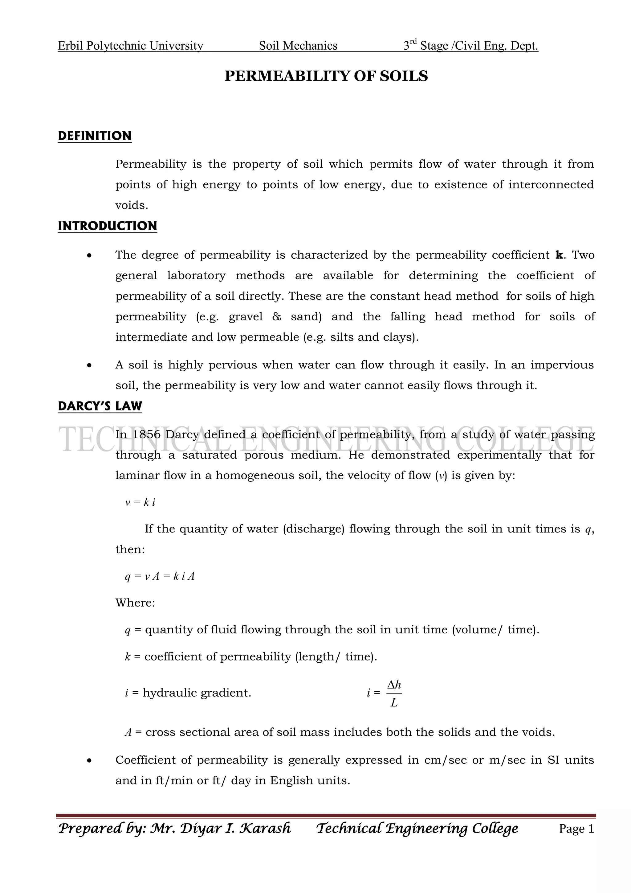 Permeability Of Soils Pdf