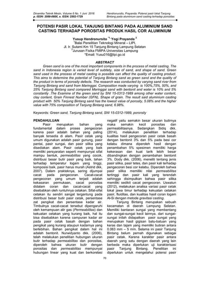 9 potensi pasir lokal tanjung bintang pada aluminium sand casting terhadap porositas produk ...