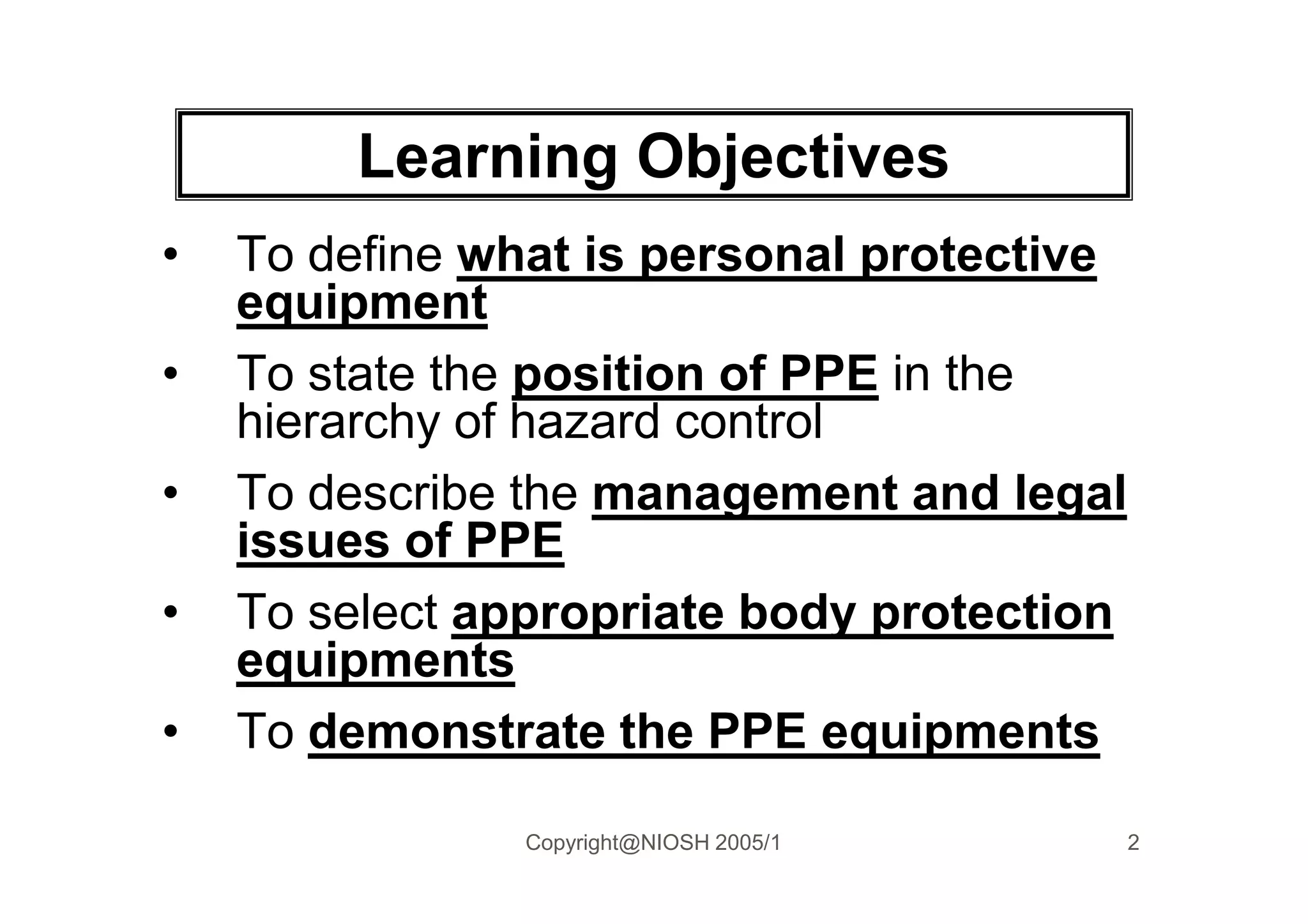 PERSONAL PROTECTIVE EQUIPMENT | PDF