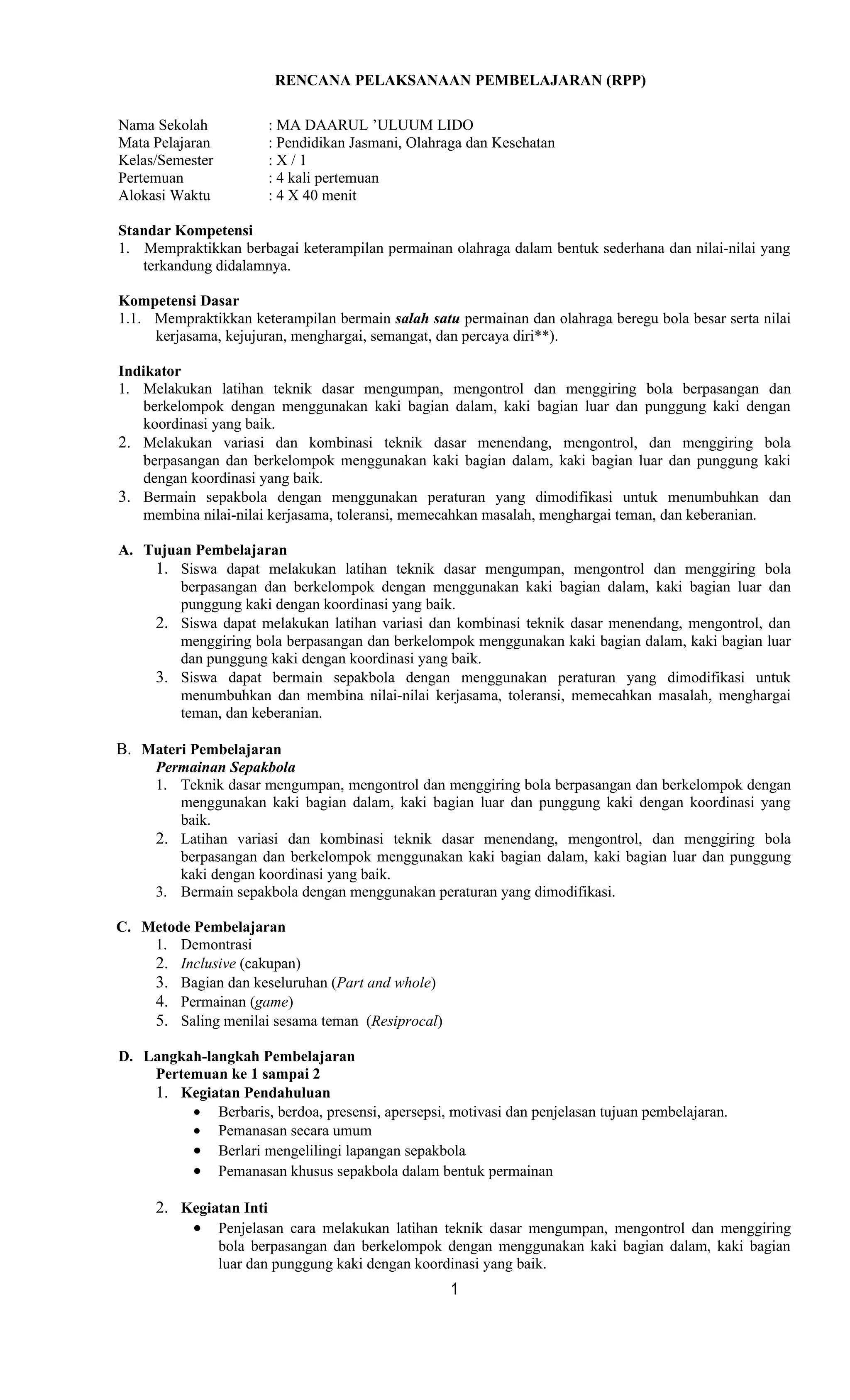 9. revisi of rpp sma kls. x smt. 1 | PDF