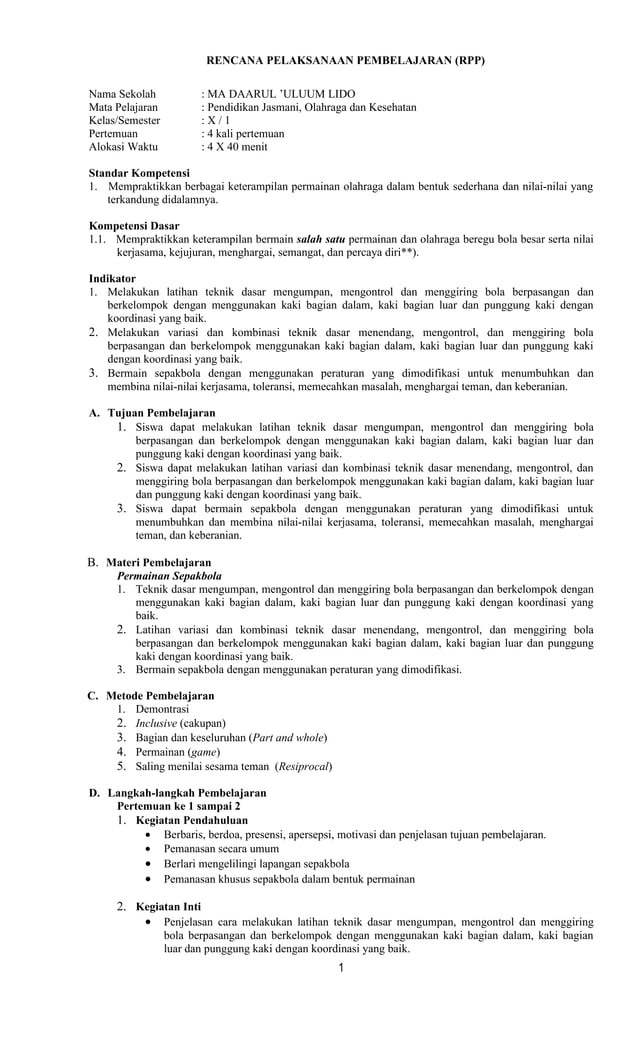 9. revisi of rpp sma kls. x smt. 1 | PDF