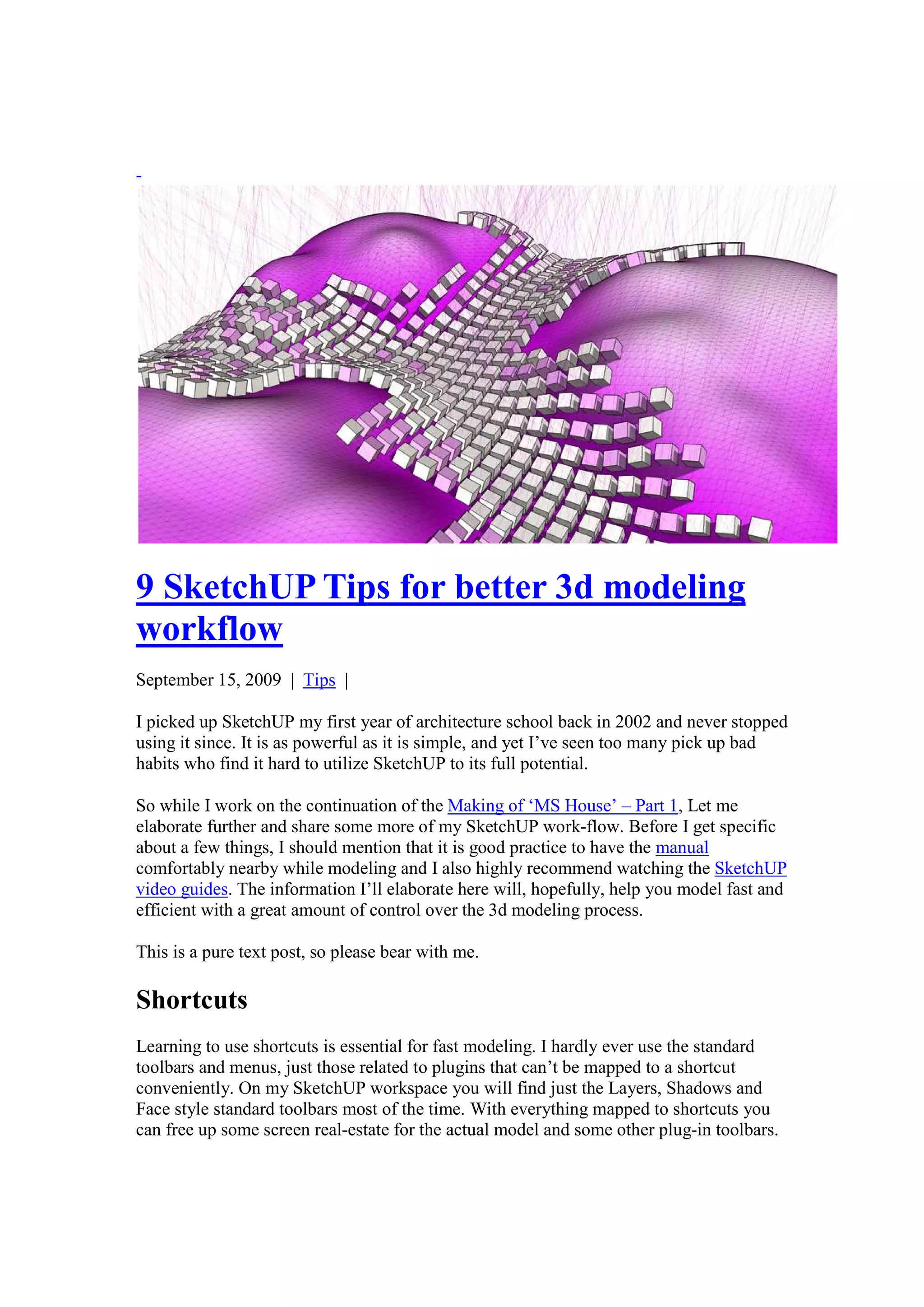 9 Sketchup Tips for beter 3d modeling workflow | PDF